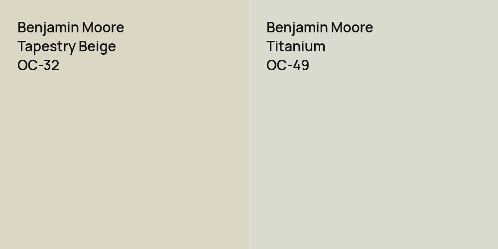 Benjamin Moore Tapestry Beige vs. Benjamin Moore Titanium comparison