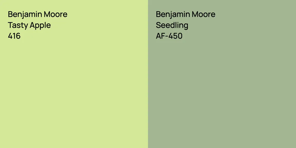 Benjamin Moore Tasty Apple vs. Benjamin Moore Seedling comparison