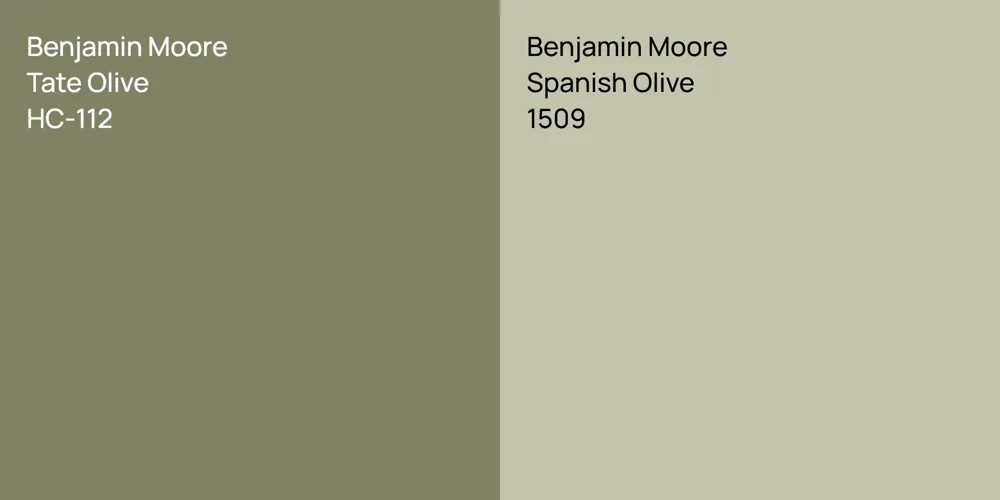 Benjamin Moore Tate Olive vs. Benjamin Moore Spanish Olive comparison