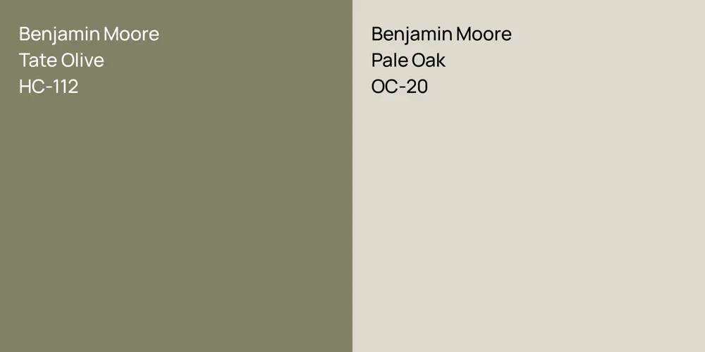 Benjamin Moore Tate Olive vs. Benjamin Moore Pale Oak comparison