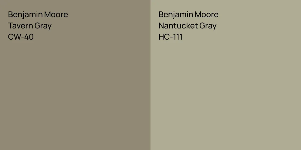Benjamin Moore Tavern Gray vs. Benjamin Moore Nantucket Gray comparison