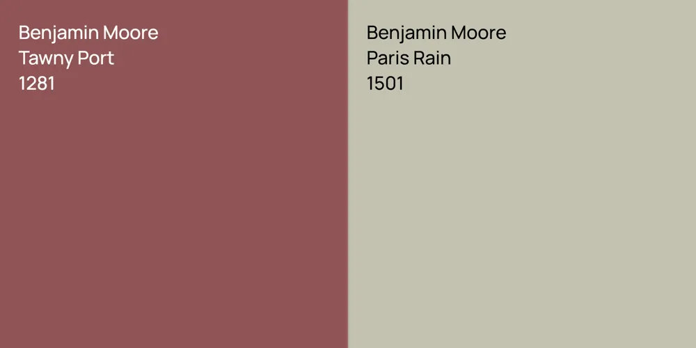 Benjamin Moore Tawny Port vs. Benjamin Moore Paris Rain comparison