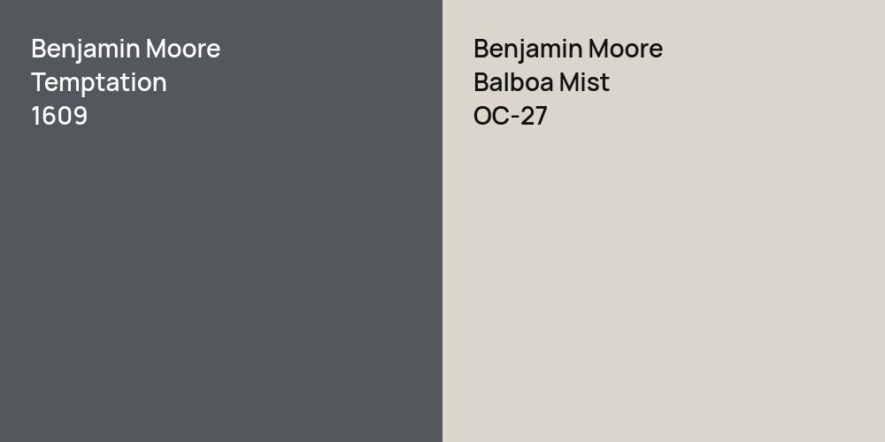 Benjamin Moore Temptation vs. Benjamin Moore Balboa Mist comparison