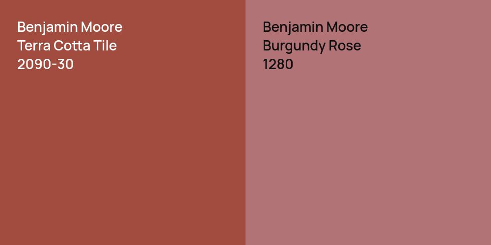 Benjamin Moore Terra Cotta Tile vs. Benjamin Moore Burgundy Rose comparison