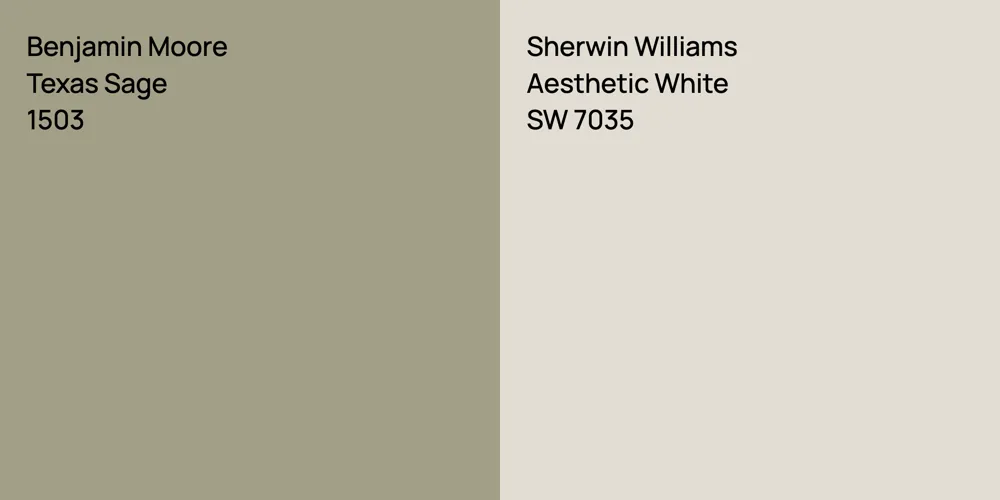 Benjamin Moore Texas Sage vs. Sherwin Williams Aesthetic White comparison