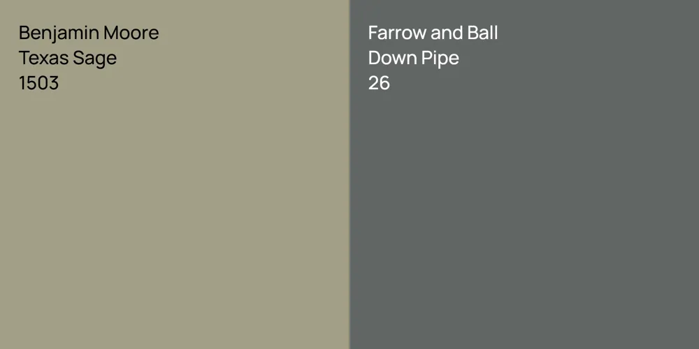 Benjamin Moore Texas Sage vs. Farrow and Ball Down Pipe comparison