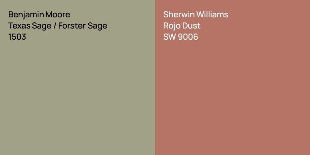 Benjamin Moore Texas Sage vs. Sherwin Williams Rojo Dust comparison
