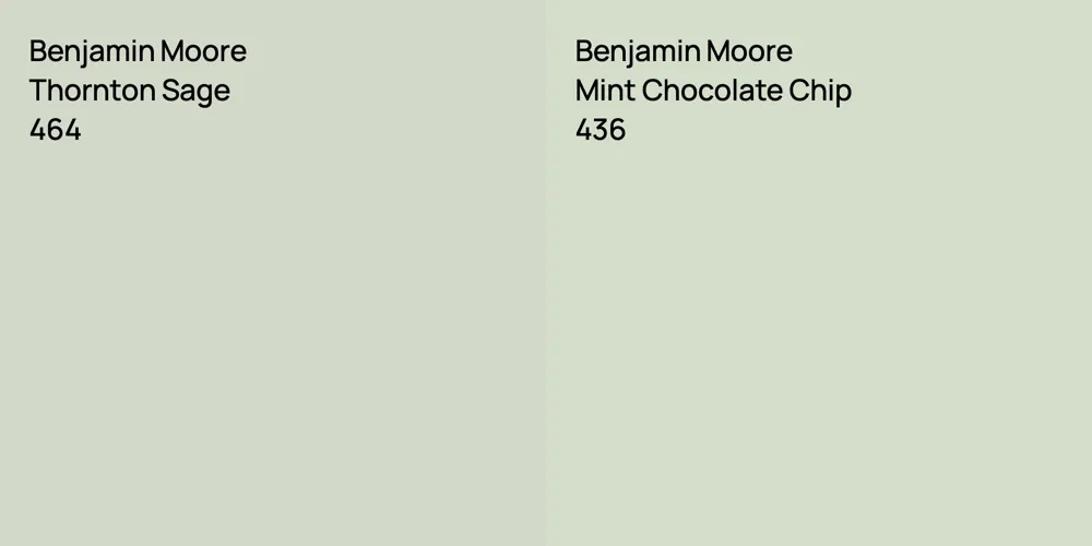 Benjamin Moore Thornton Sage vs. Benjamin Moore Mint Chocolate Chip ...