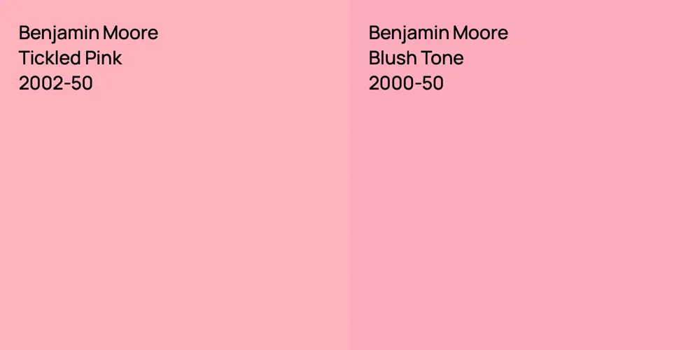 Benjamin Moore Tickled Pink vs. Benjamin Moore Blush Tone comparison