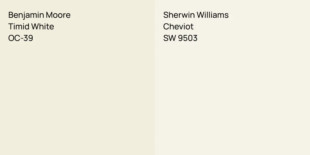 Benjamin Moore Timid White vs. Sherwin Williams Cheviot comparison