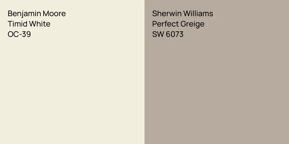 Benjamin Moore Timid White vs. Sherwin Williams Perfect Greige comparison