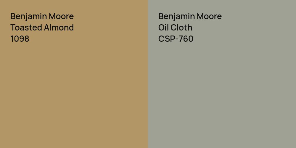Benjamin Moore Toasted Almond vs. Benjamin Moore Oil Cloth comparison