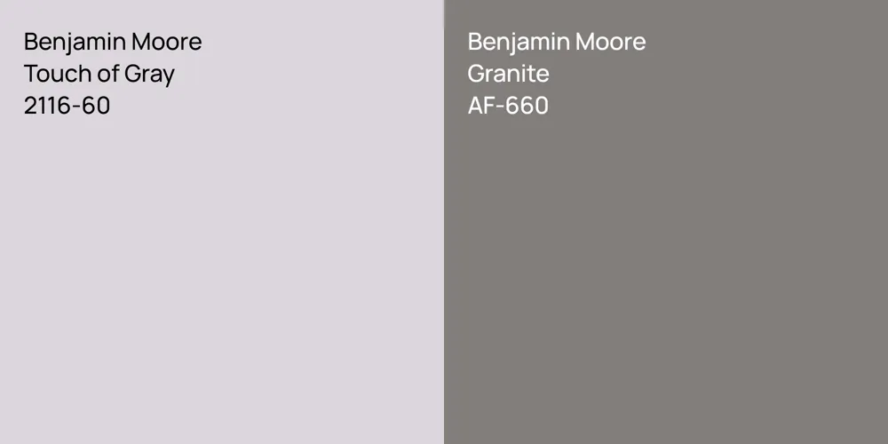 Benjamin Moore Touch of Gray vs. Benjamin Moore Granite comparison
