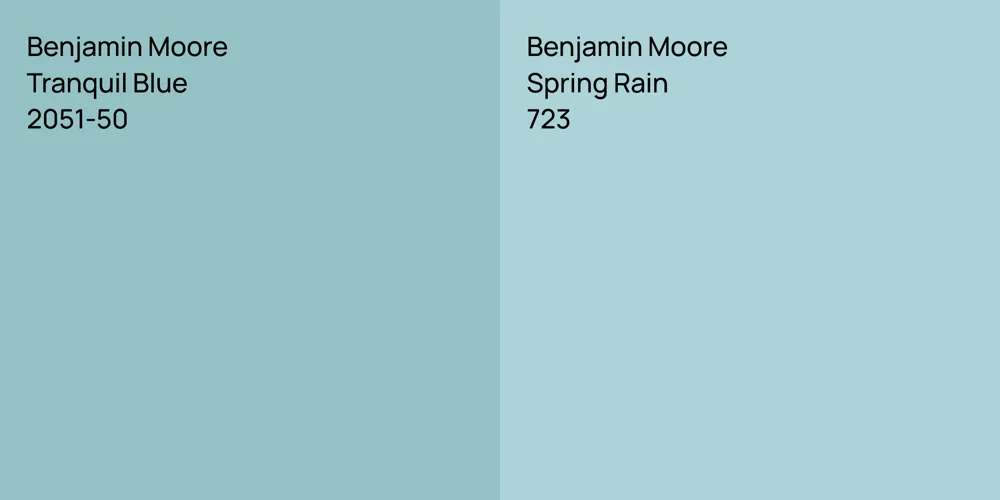 Benjamin Moore Tranquil Blue vs. Benjamin Moore Spring Rain comparison