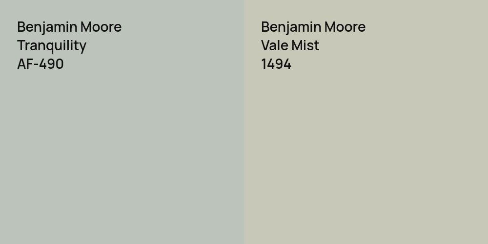 Benjamin Moore Tranquility vs. Benjamin Moore Vale Mist comparison