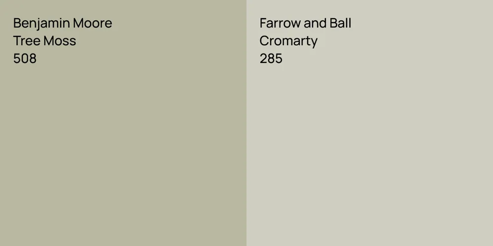 Benjamin Moore Tree Moss vs. Farrow and Ball Cromarty comparison