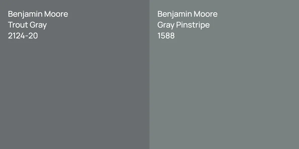 Benjamin Moore Trout Gray vs. Benjamin Moore Gray Pinstripe comparison