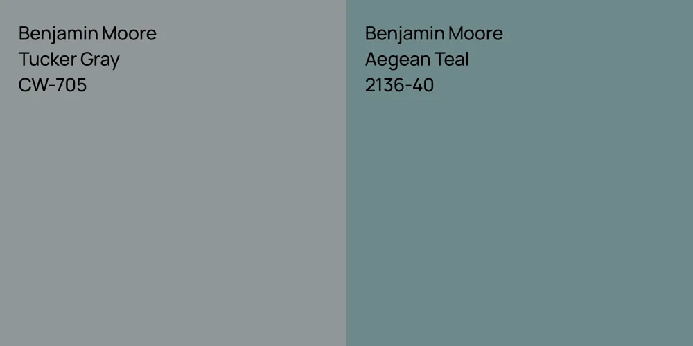 Benjamin Moore Tucker Gray vs. Benjamin Moore Aegean Teal comparison
