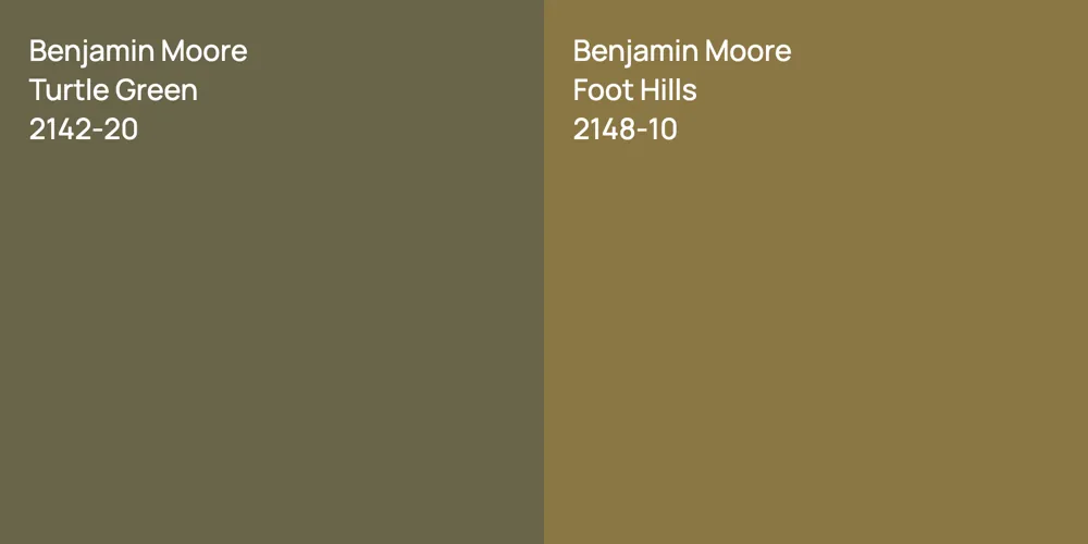 Benjamin Moore Turtle Green vs. Benjamin Moore Foot Hills comparison