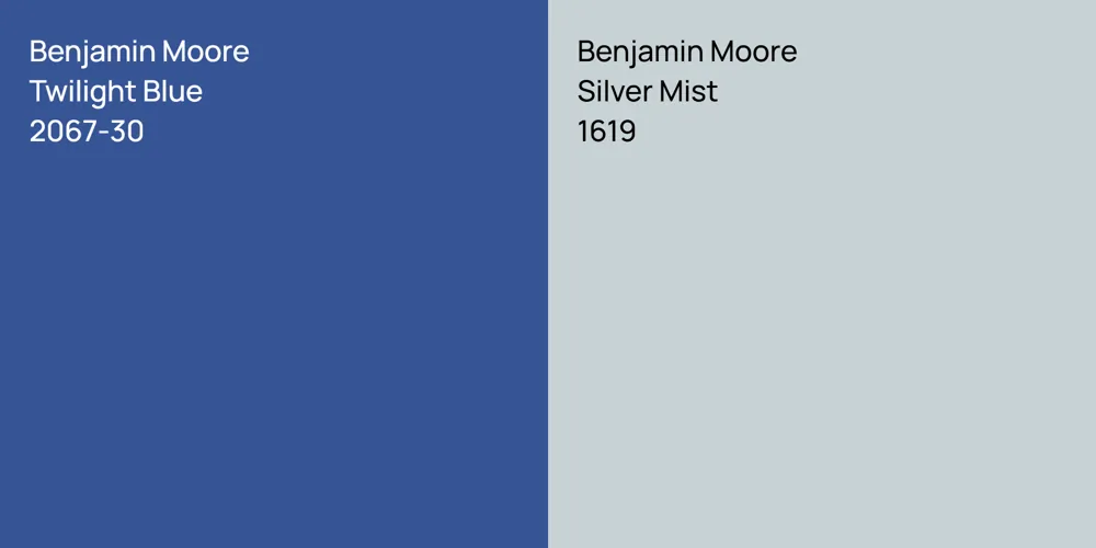 Benjamin Moore Twilight Blue vs. Benjamin Moore Silver Mist comparison