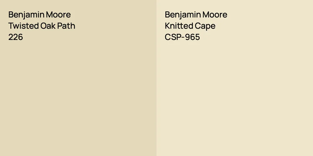 Benjamin Moore Twisted Oak Path vs. Benjamin Moore Knitted Cape comparison