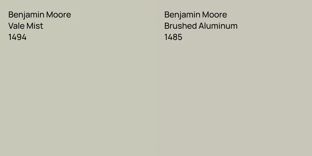 Benjamin Moore Vale Mist vs. Benjamin Moore Brushed Aluminum comparison