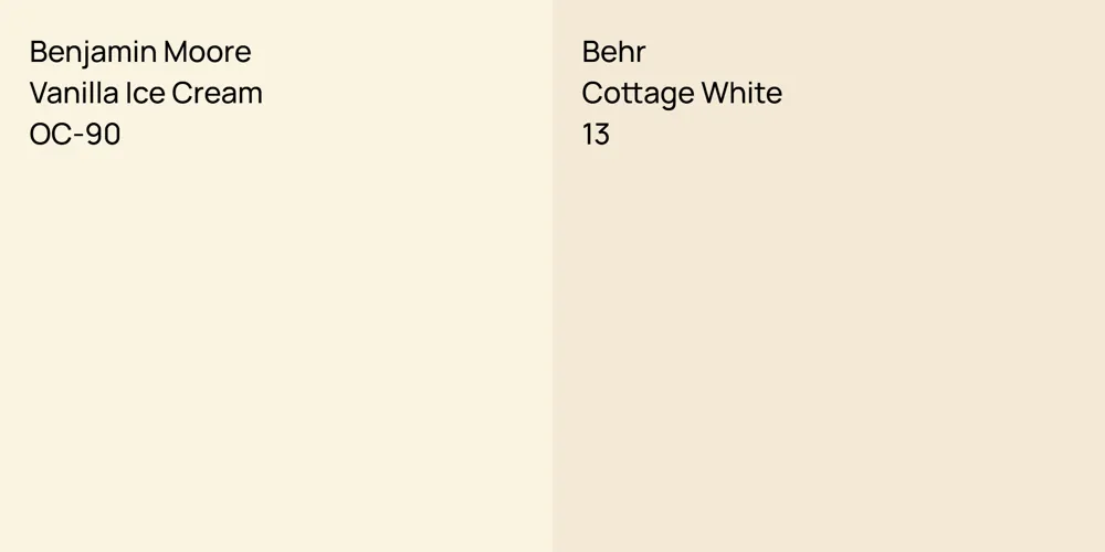 Benjamin Moore Vanilla Ice Cream vs. Behr Cottage White comparison