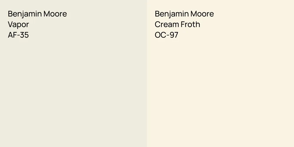 Benjamin Moore Vapor vs. Benjamin Moore Cream Froth comparison