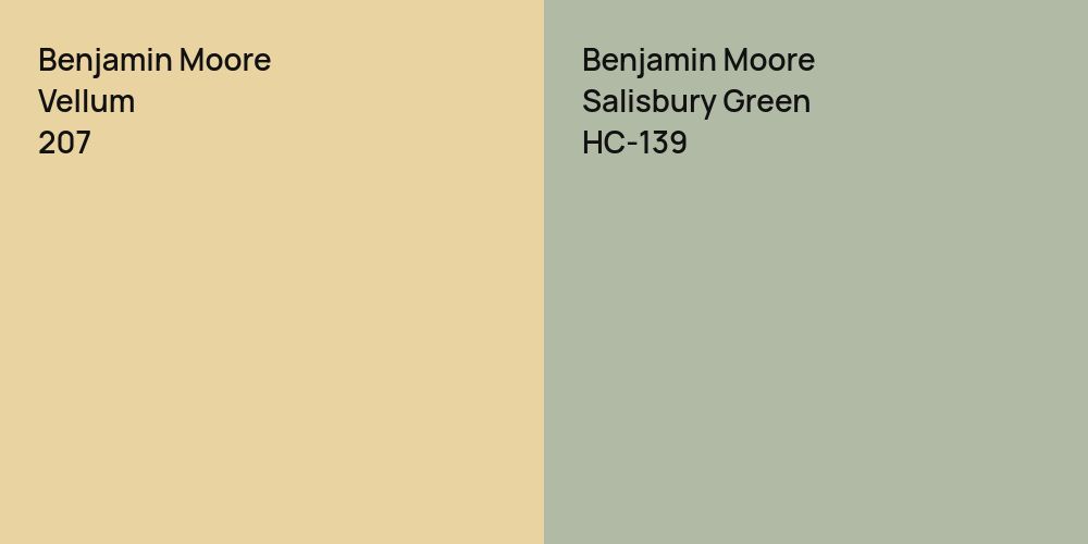 Benjamin Moore Vellum vs. Benjamin Moore Salisbury Green comparison