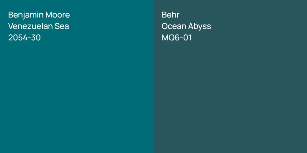 Benjamin Moore Venezuelan Sea vs. Behr Ocean Abyss comparison
