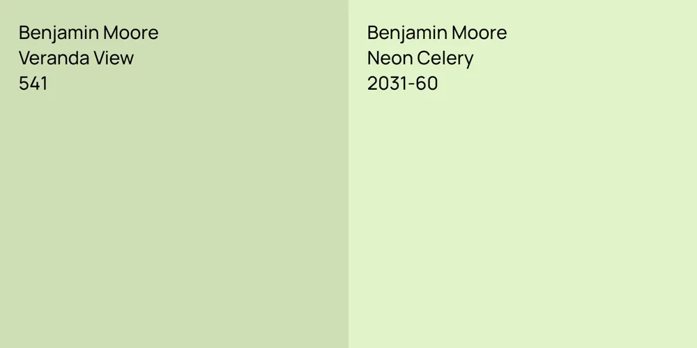 Benjamin Moore Veranda View vs. Benjamin Moore Neon Celery comparison