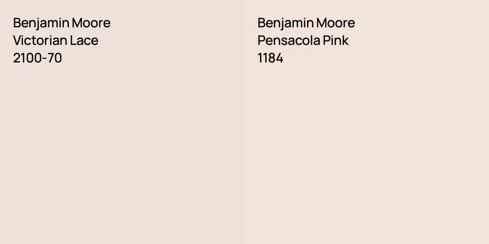 Benjamin Moore Victorian Lace vs. Benjamin Moore Pensacola Pink comparison