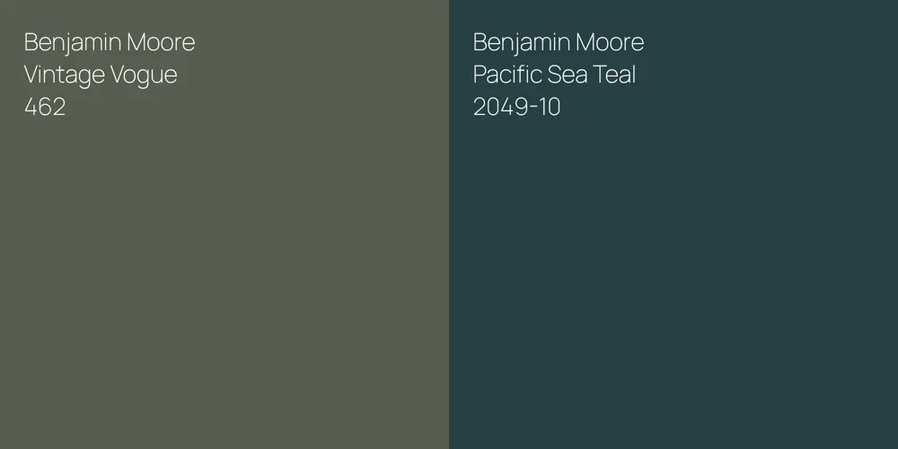 Benjamin Moore Vintage Vogue vs. Benjamin Moore Pacific Sea Teal comparison