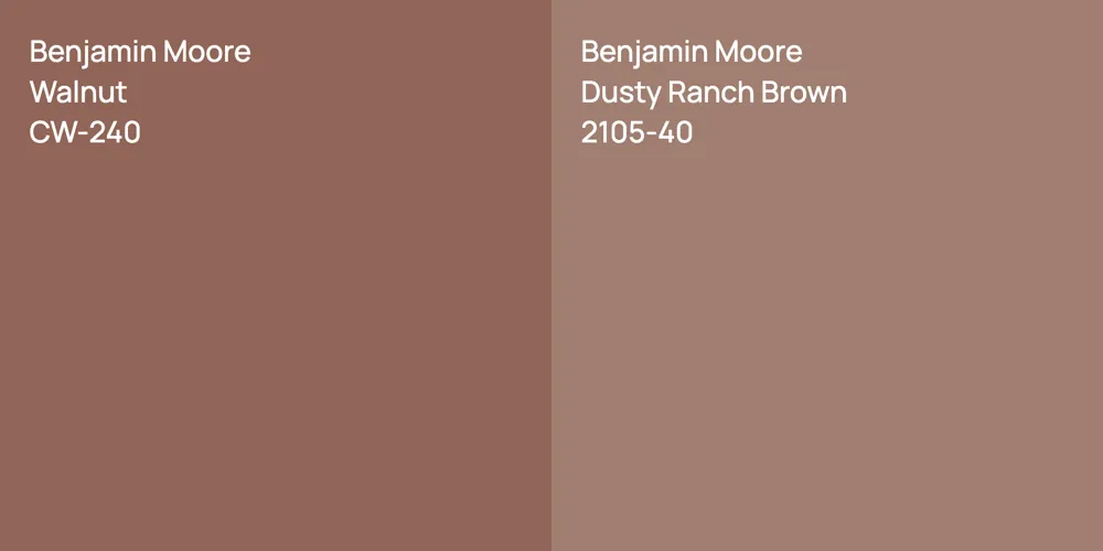 Benjamin Moore Walnut vs. Benjamin Moore Dusty Ranch Brown comparison