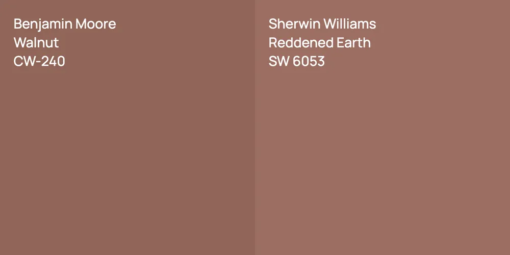 Benjamin Moore Walnut vs. Sherwin Williams Reddened Earth comparison