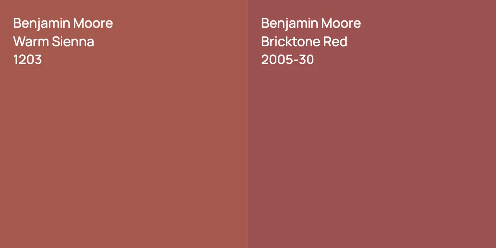 Benjamin Moore Warm Sienna vs. Benjamin Moore Bricktone Red comparison