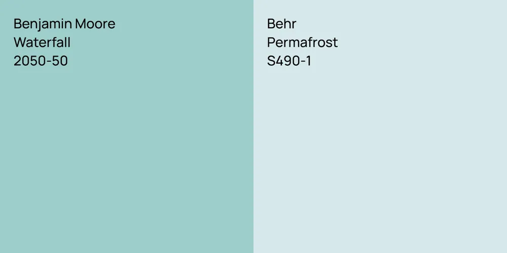 Benjamin Moore Waterfall vs. Behr Permafrost comparison