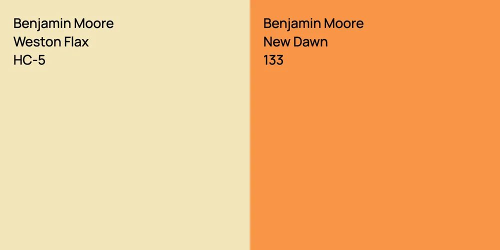 Benjamin Moore Weston Flax vs. Benjamin Moore New Dawn comparison