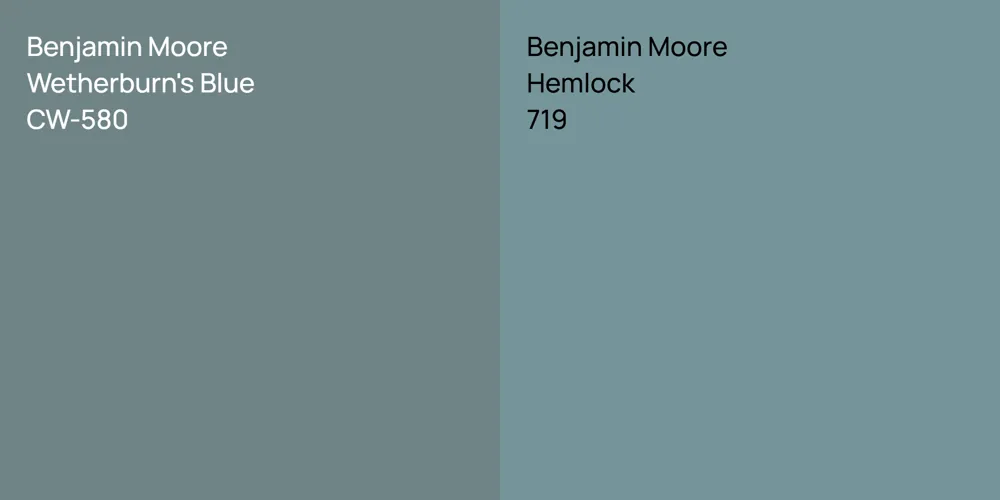 Benjamin Moore Wetherburn's Blue vs. Benjamin Moore Hemlock comparison