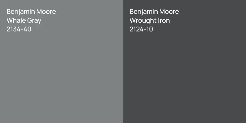 Benjamin Moore Whale Gray vs. Benjamin Moore Wrought Iron comparison