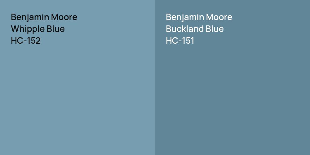Benjamin Moore Whipple Blue vs. Benjamin Moore Buckland Blue comparison