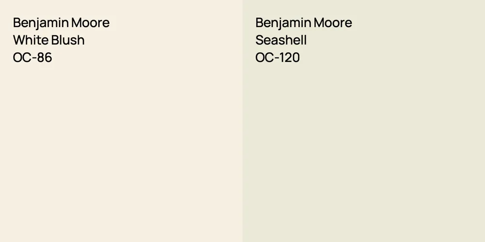 Benjamin Moore White Blush vs. Benjamin Moore Seashell comparison
