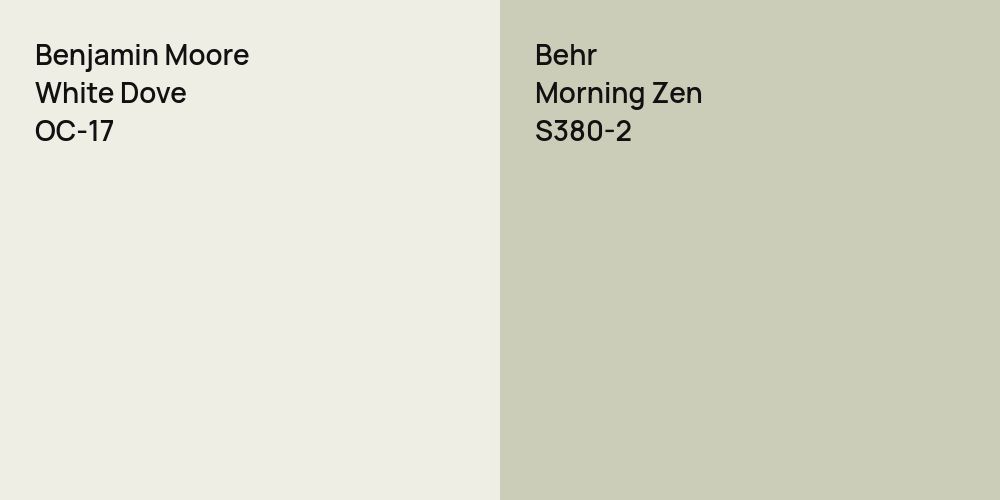 Benjamin Moore White Dove vs. Behr Morning Zen comparison