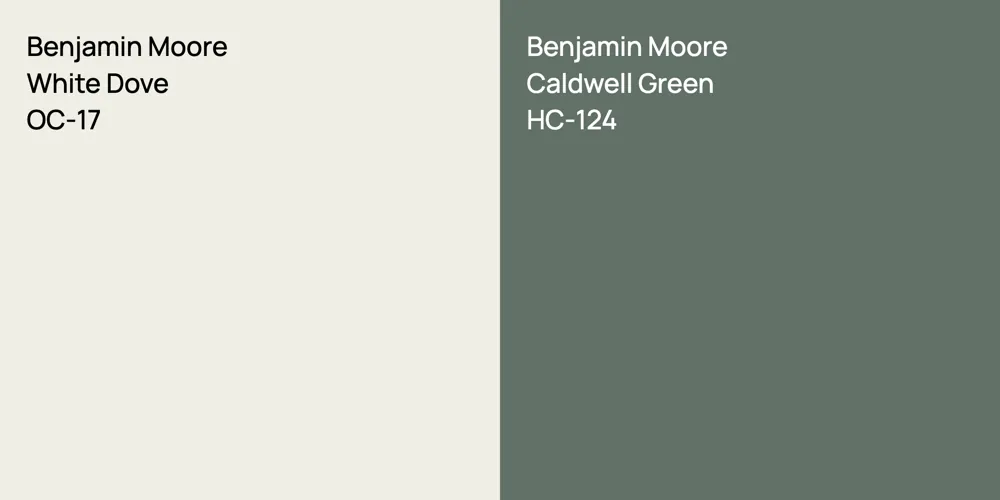 Benjamin Moore White Dove vs. Benjamin Moore Caldwell Green comparison