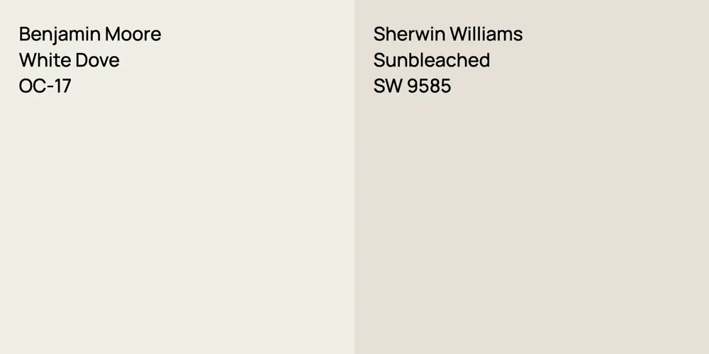 Benjamin Moore White Dove vs. Sherwin Williams Sunbleached comparison