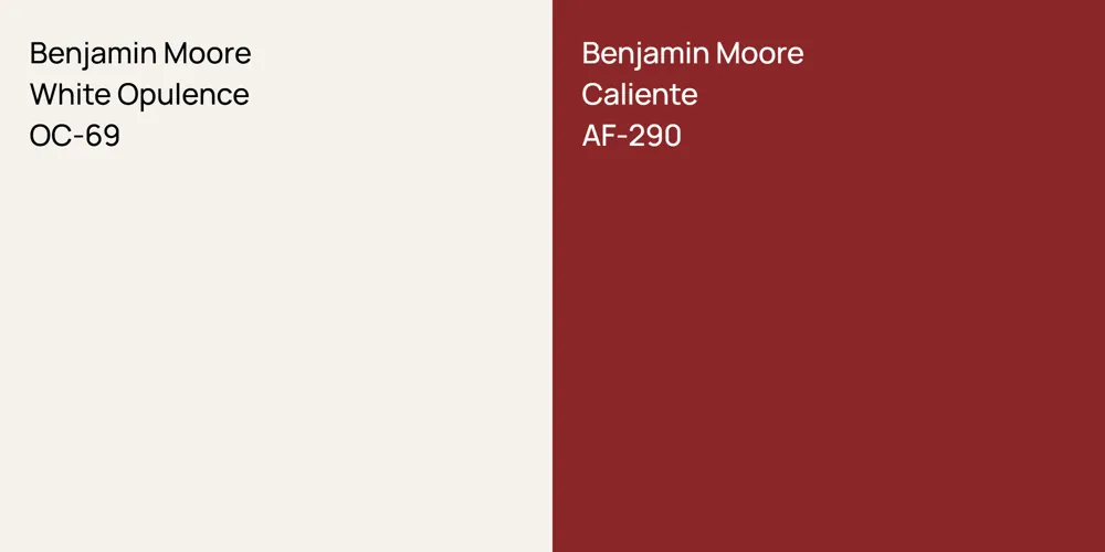 Benjamin Moore White Opulence vs. Benjamin Moore Caliente comparison
