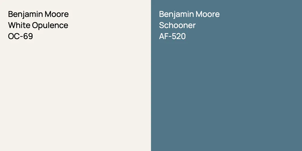 Benjamin Moore White Opulence vs. Benjamin Moore Schooner comparison