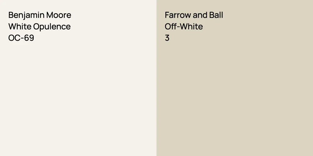 Benjamin Moore White Opulence vs. Farrow and Ball Off-White comparison