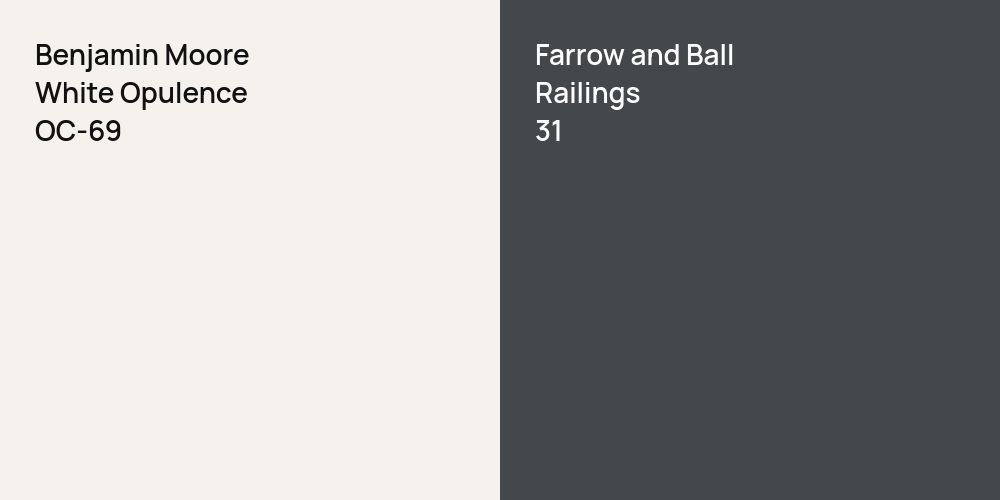 Benjamin Moore White Opulence vs. Farrow and Ball Railings comparison