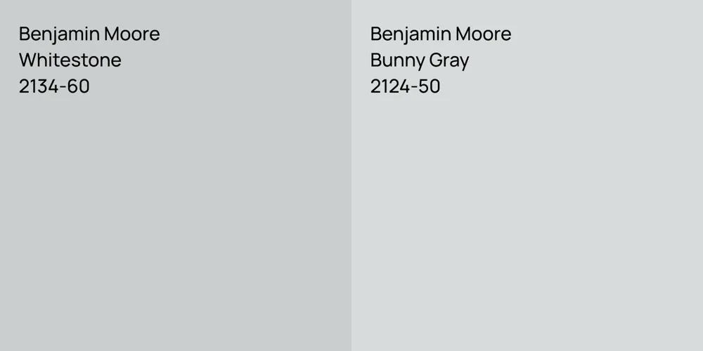 Benjamin Moore Whitestone vs. Benjamin Moore Bunny Gray comparison